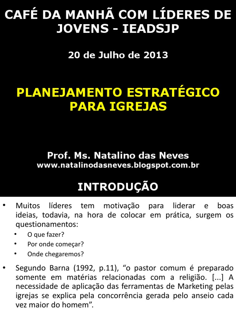 Planejamento Estratégico para Igrejas | PDF | Análise SWOT | Planejamento