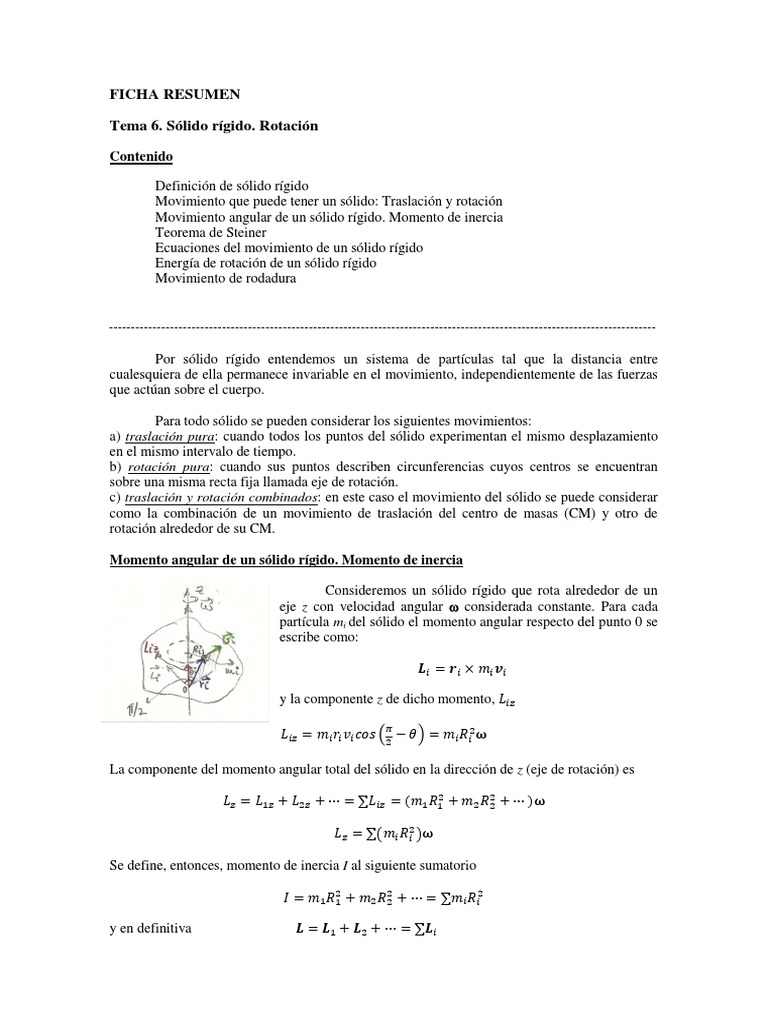 Ficha Tema 6. Sólido Rígido. Rotación | PDF | Rotación | Momento angular