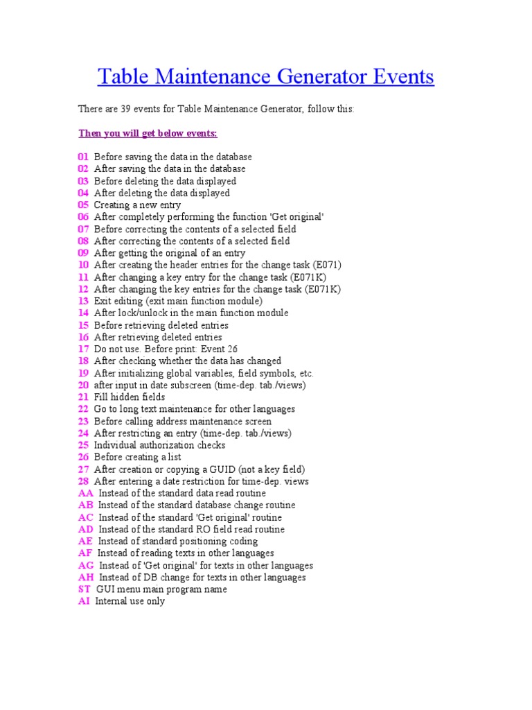 Table Maintenance Generator Events 01258615774 | PDF | Teaching Methods ...