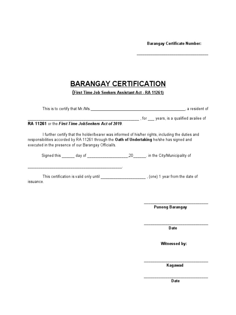 Barangay Certification Template | PDF