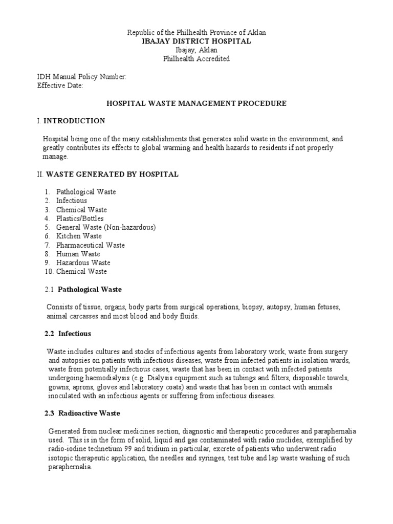 Hospital Waste Management Policy | PDF | Infection | Waste