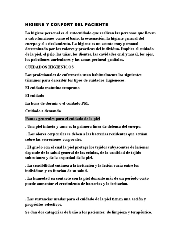 Higiene y Confort Del Paciente | PDF | Baños | Piel