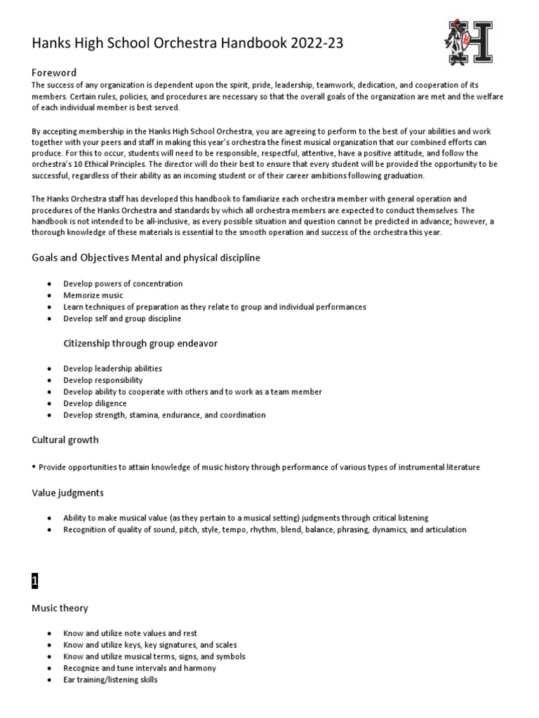 Hankshigh School Orchestra Handbook 2022 | PDF | Audition | Orchestras