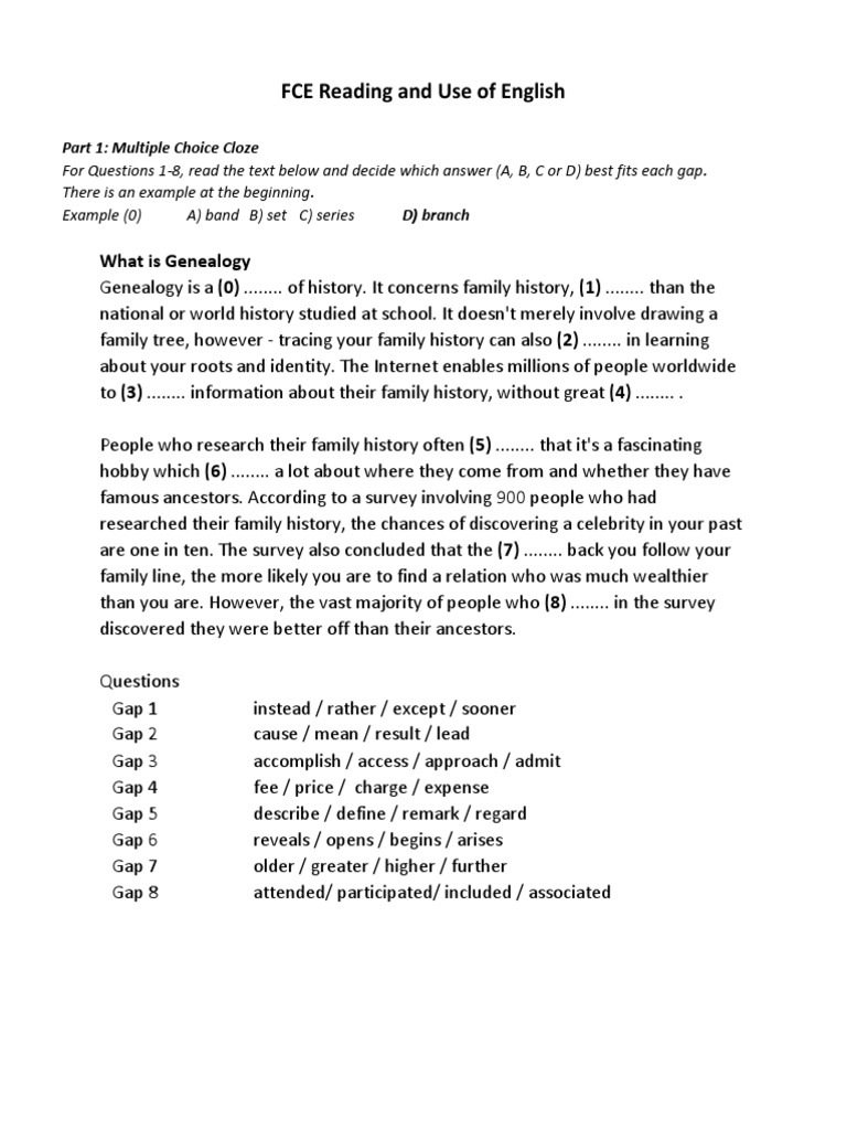 FCE Reading and Use of English | PDF | Taste | English Language