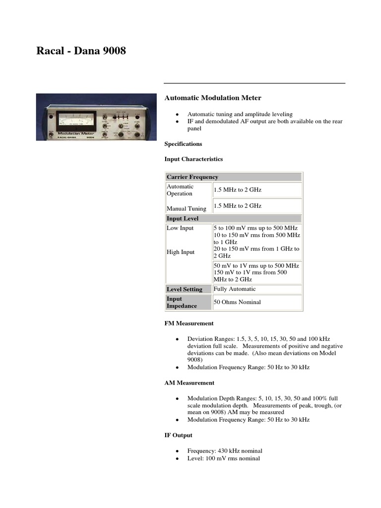 Racal - Dana 9008: Automatic Modulation Meter | PDF