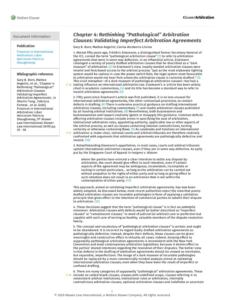 BORN, ANGELINI & LLIVINA. Rethinking Pathological Arbitration Clauses. Validating Imperfect ...