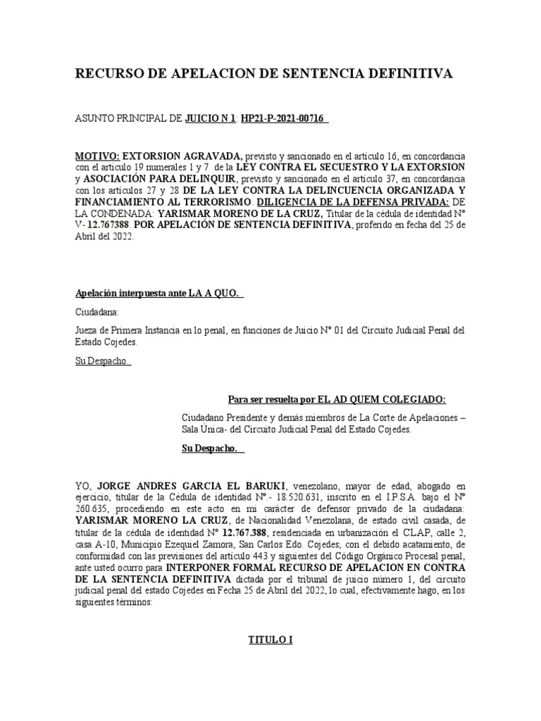 Recurso de Apelacion de Sentencia Definitiva | PDF | Sentencia (ley) | Debido al proceso
