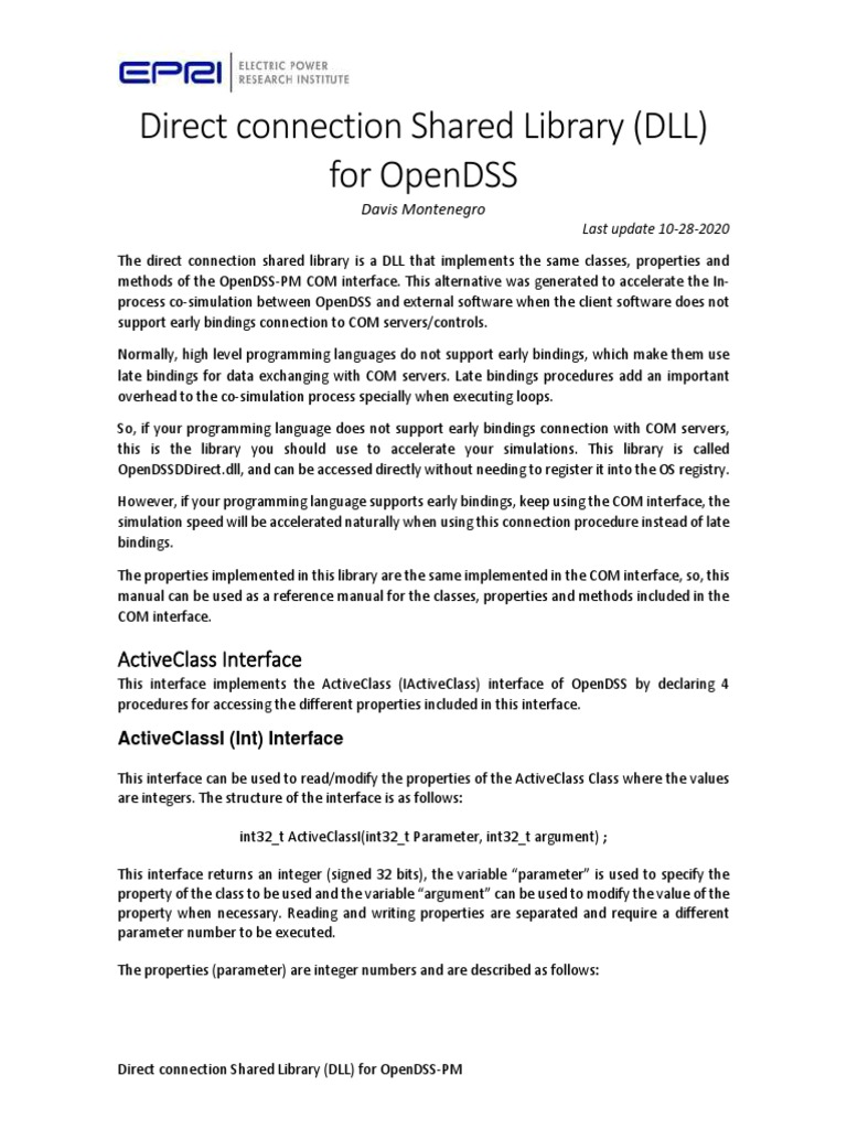 Direct Connection Shared Library (DLL) For Opendss: Activeclass ...