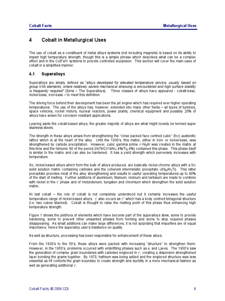 COBALT - FACTS-Metallurgical - Uses | PDF | Steel | Alloy