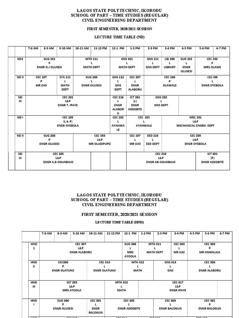 PT Time Table Update 1 | PDF