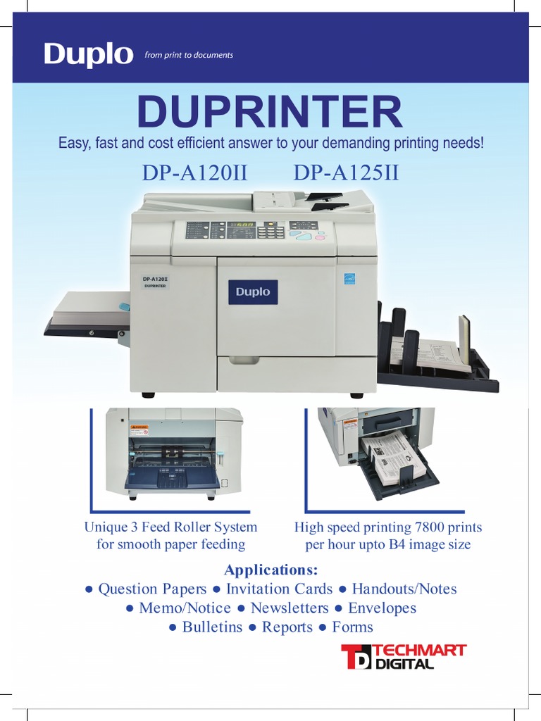 Duplo Digital Duplicator DP A125ii | PDF | Paper | Printing