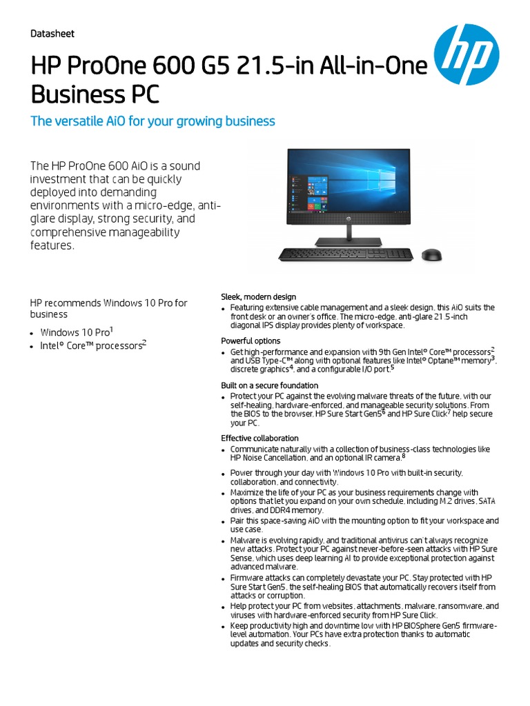 HP Proone 600 G5 21.5-In All-In-One Business PC: The Versatile Aio For ...
