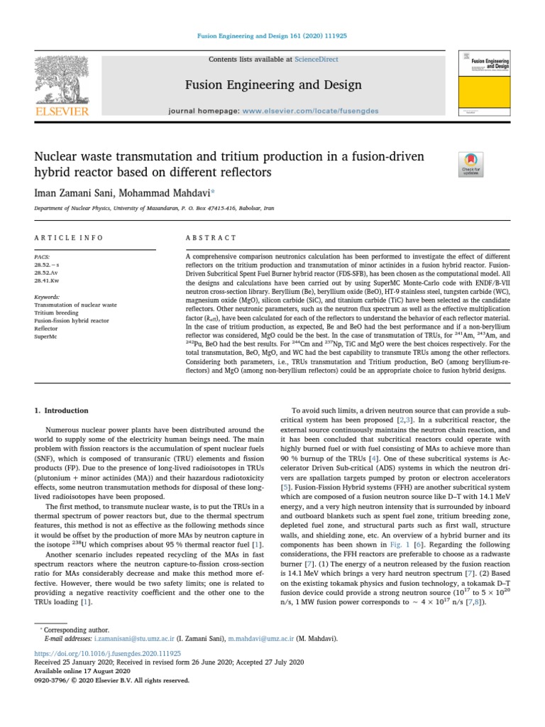 Fusion Engineering and Design: Sciencedirect | PDF | Fusion Power ...