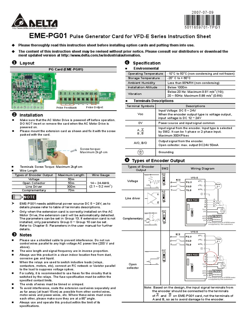 EME-PG01: Pulse Generator Card For VFD-E Series Instruction Sheet | PDF ...