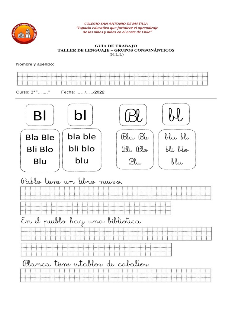 Guía de Taller de Lenguaje - Grupos Consonánticos BL | PDF