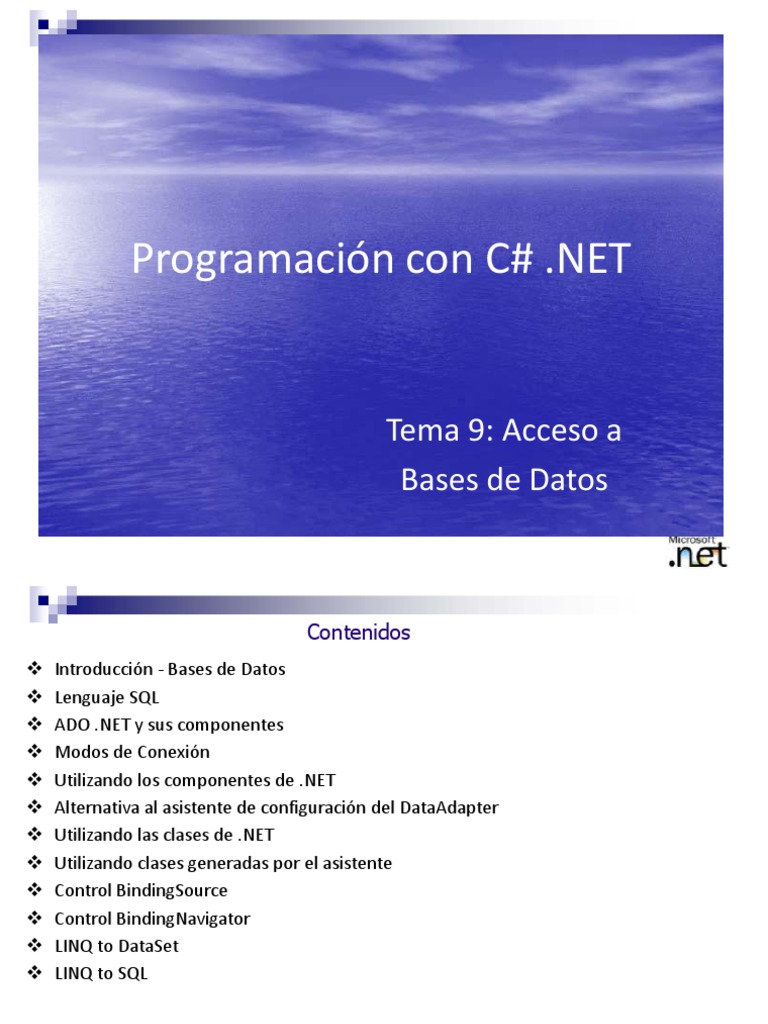 Programacion Con C NET Tema 9 Acceso A B | PDF | SQL | Active X Data Objects