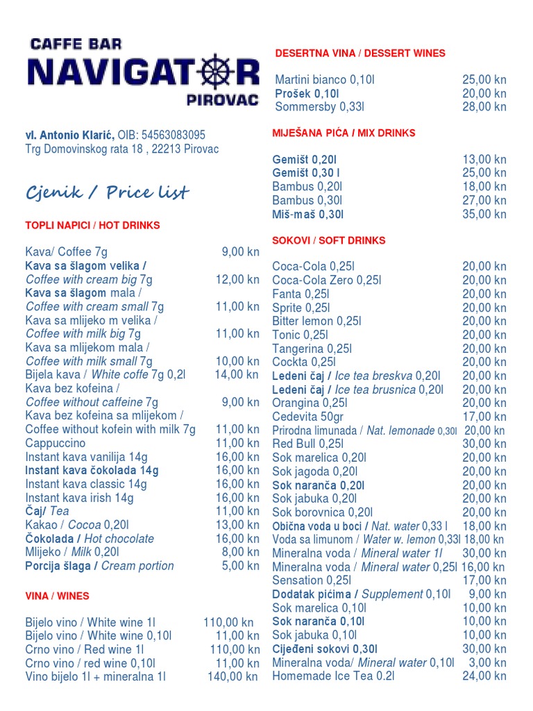 Cjenik / Price List: Vl. Antonio Klarić, OIB: 54563083095 | PDF | Non ...