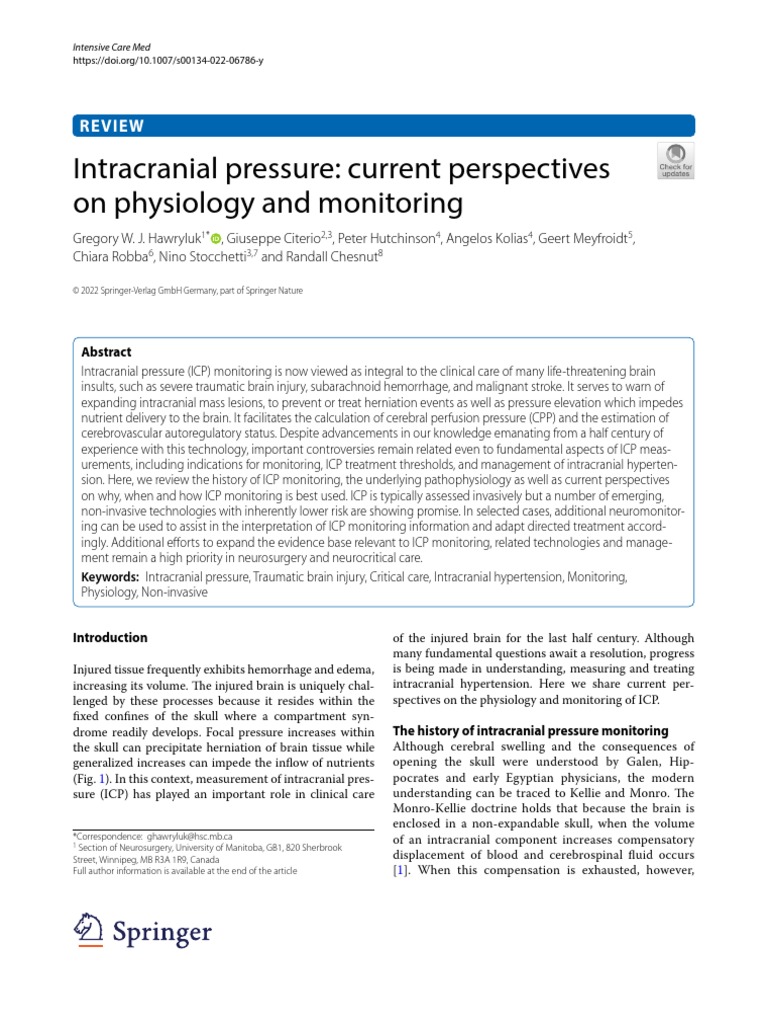 Intracranial Pressure: Current Perspectives On Physiology and ...