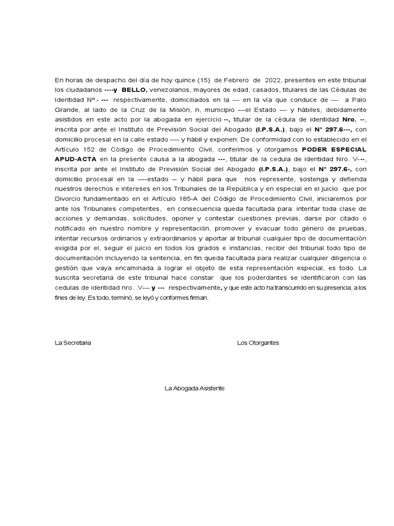 Modelo Apud Acta Divorcio | PDF