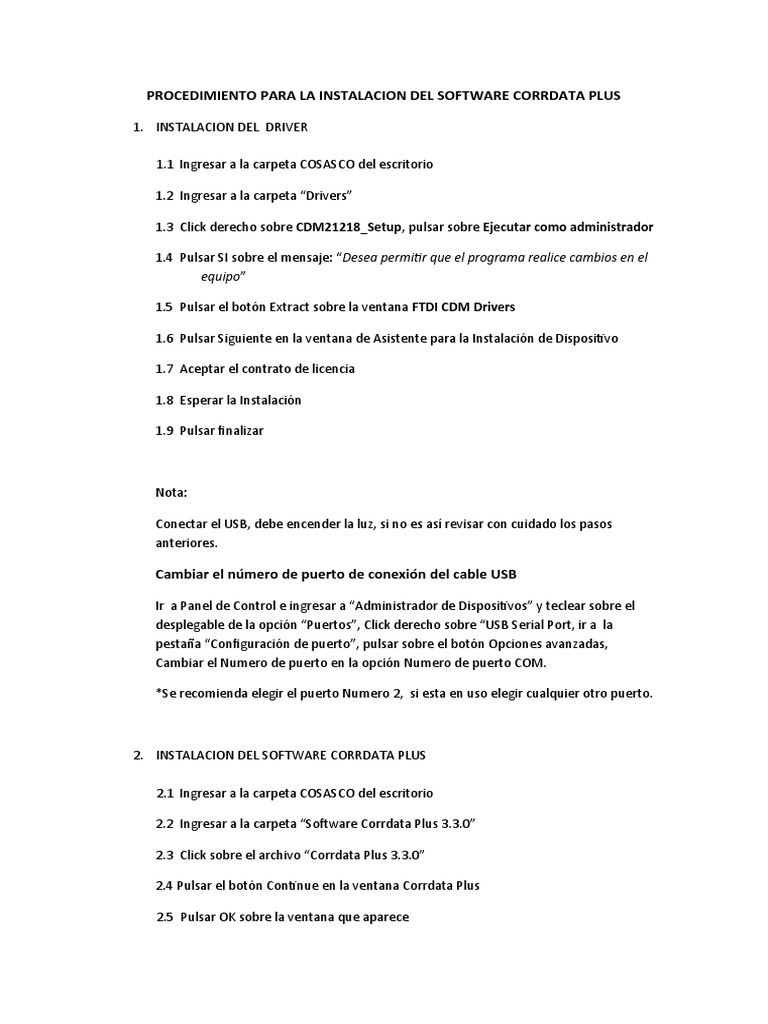 Procedimiento para La Instalacion Del Software Corrdata Plus | PDF ...
