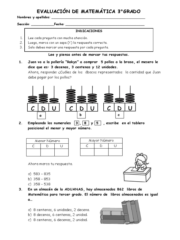 PRUEBA MAT - 3ro Grado | PDF
