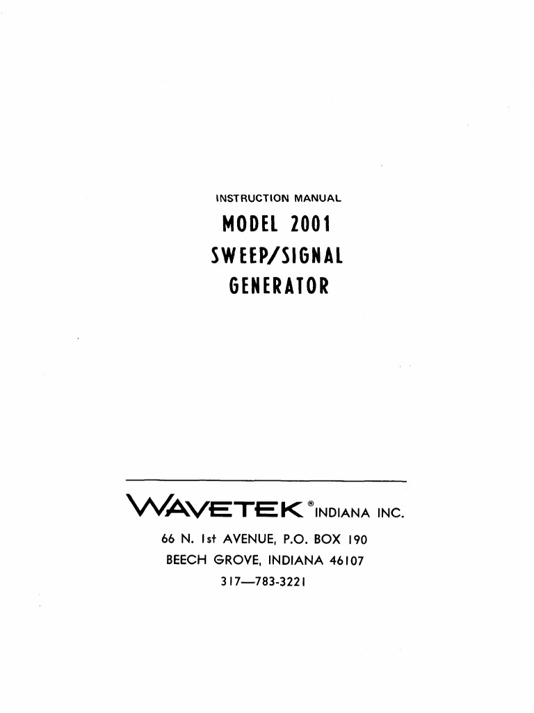 Wavtek Model 2001 Sweep Signal Generator Operation Manual Schematics ...