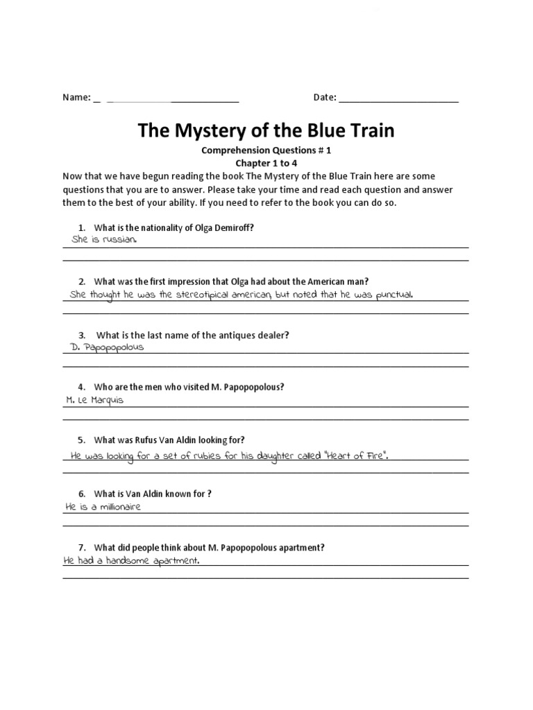 Comprehension Questions - The Mystery of The Blue Train | PDF