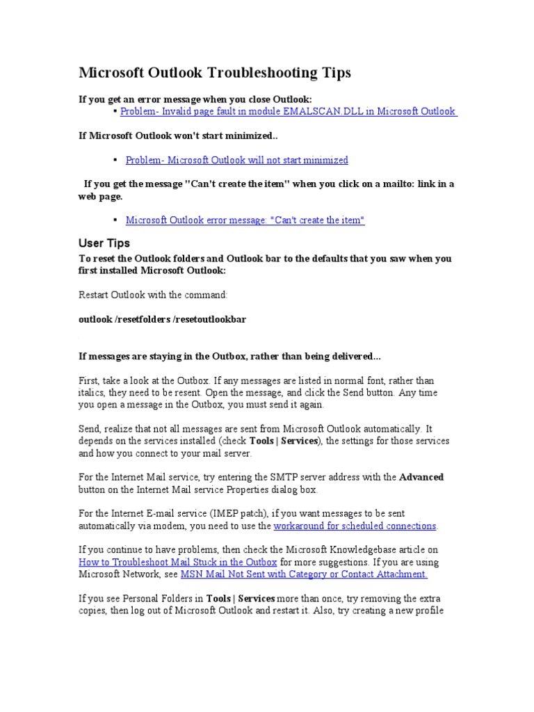 Outlook Troubleshooting Tips and Solutions | PDF | Microsoft Outlook ...