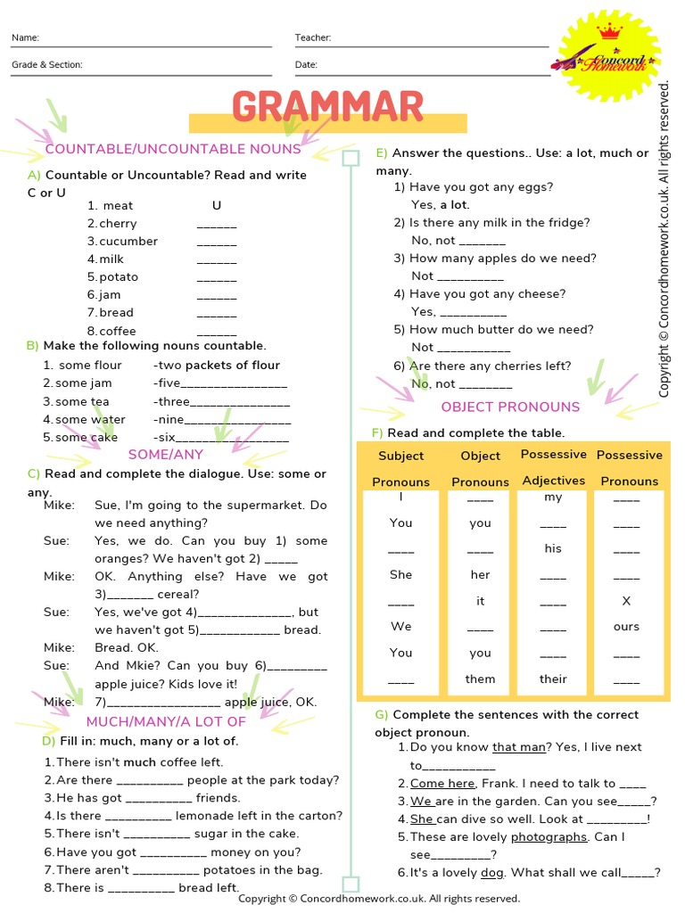Countable and Uncountable Nouns English Worksheet | PDF | Noun | Pronoun