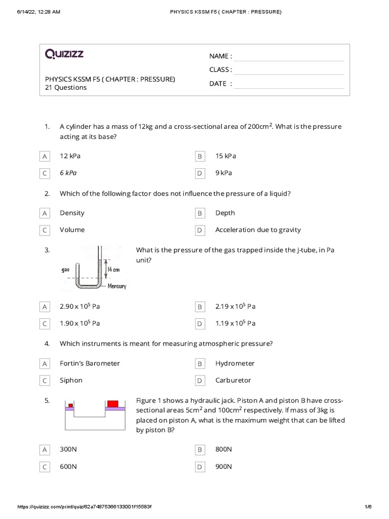 Physics KSSM F5 (Chapter - Pressure) | PDF | Pressure | Buoyancy