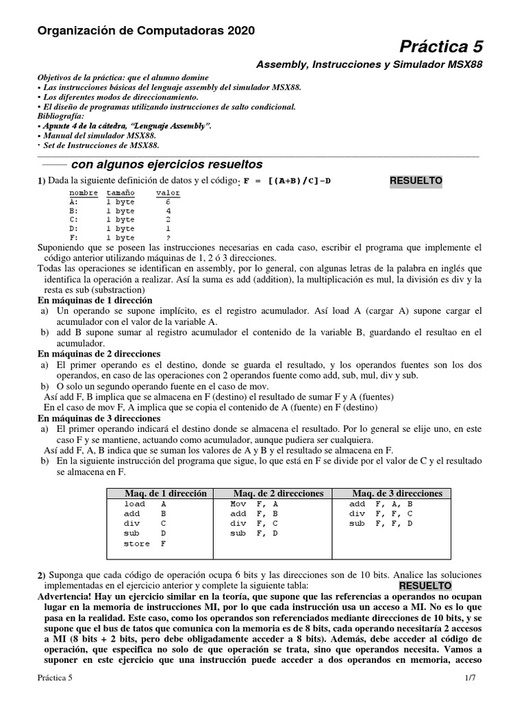 Practica5-Org2020 Con Explicaciones | PDF | Poco | Programa de computadora