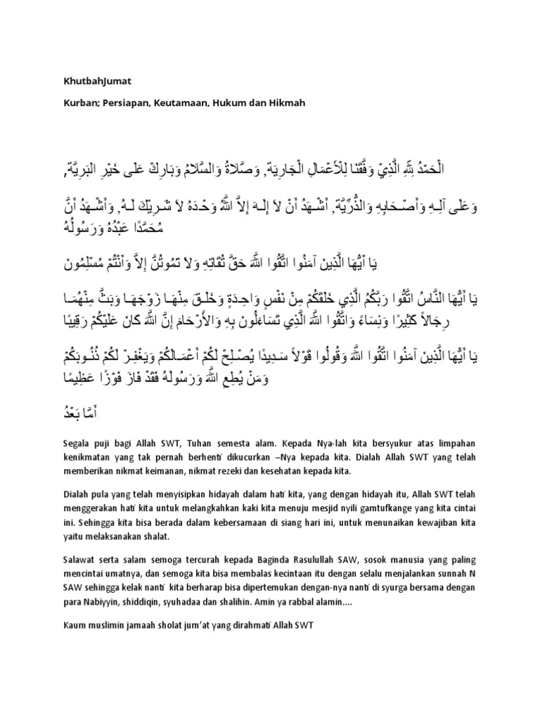 Khutbah Jumat: Hikmah Kurban | PDF