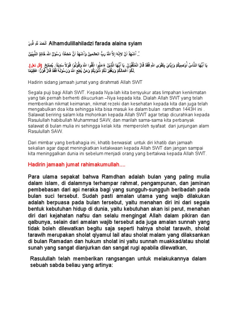 Khutbah Tarawih: Keutamaan dan Panduan | PDF