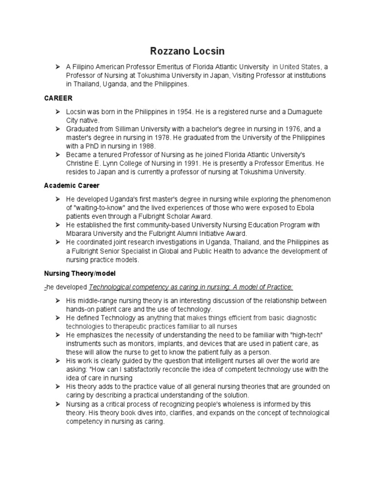 Rozzano Locsin: in United States | PDF | Health Care | Health Sciences