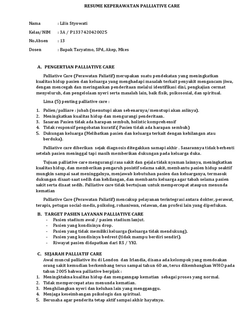 13 - 3a - Lilis Styowati - Resume Paliatif Kep Fix 1 | PDF