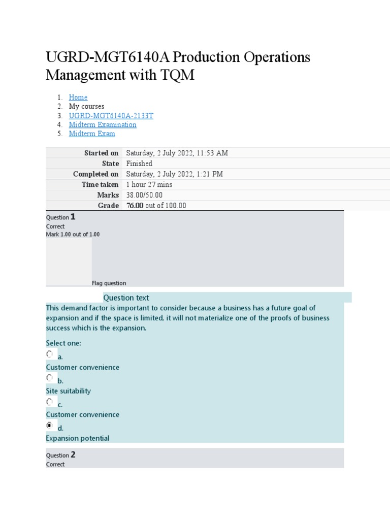 Production Operations Management With TQM Midterm | PDF | Databases ...
