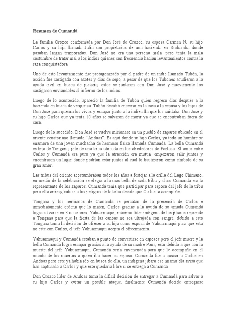 Resumen de La Obra Cumandá | PDF