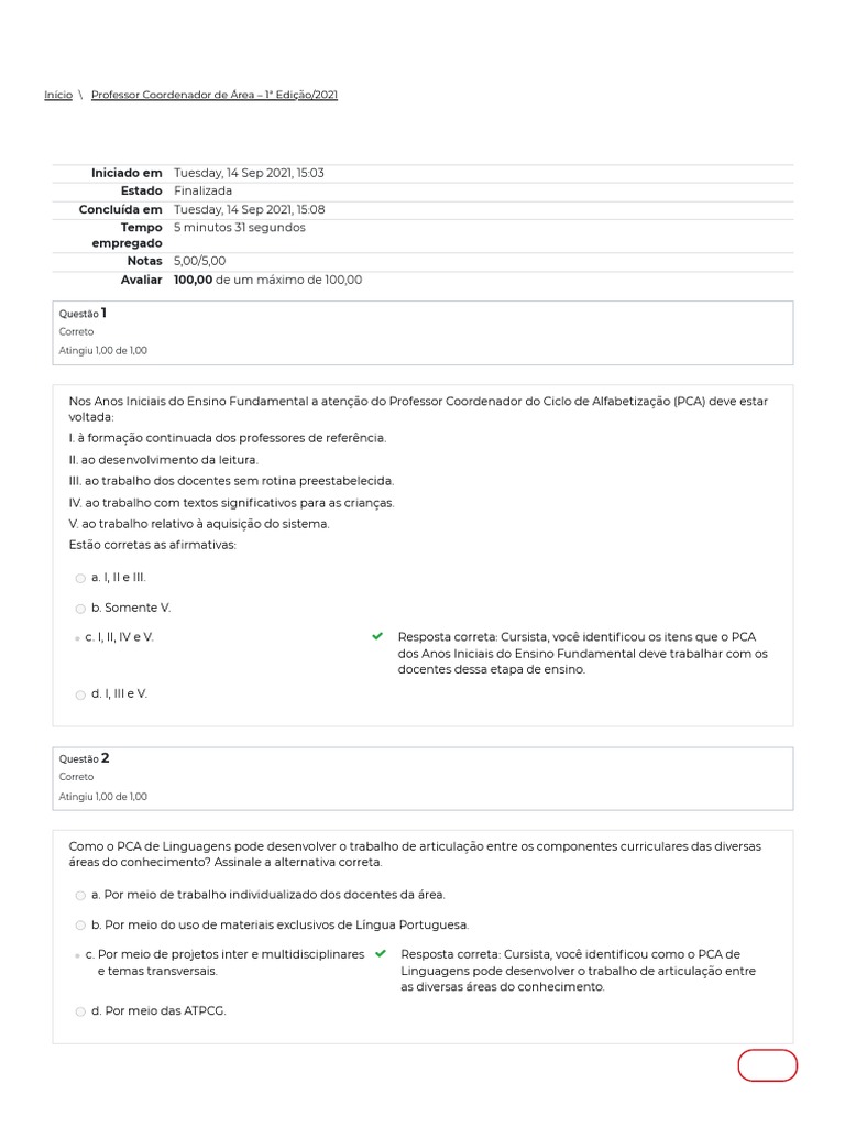Resposta Módulo 2 - Professor Coordenador de Área - EFAPE 2021 | PDF | Ciência cognitiva