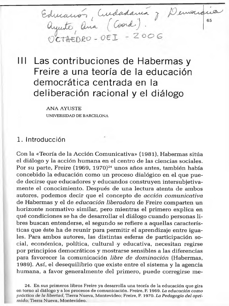 Ayuste Habermas y Freire | PDF | Jürgen Habermas | Democracia