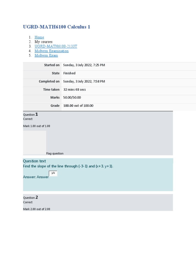 UGRD-MATH6100 Calculus 1-Midterm Exam | PDF | Mathematics | Mathematical Analysis