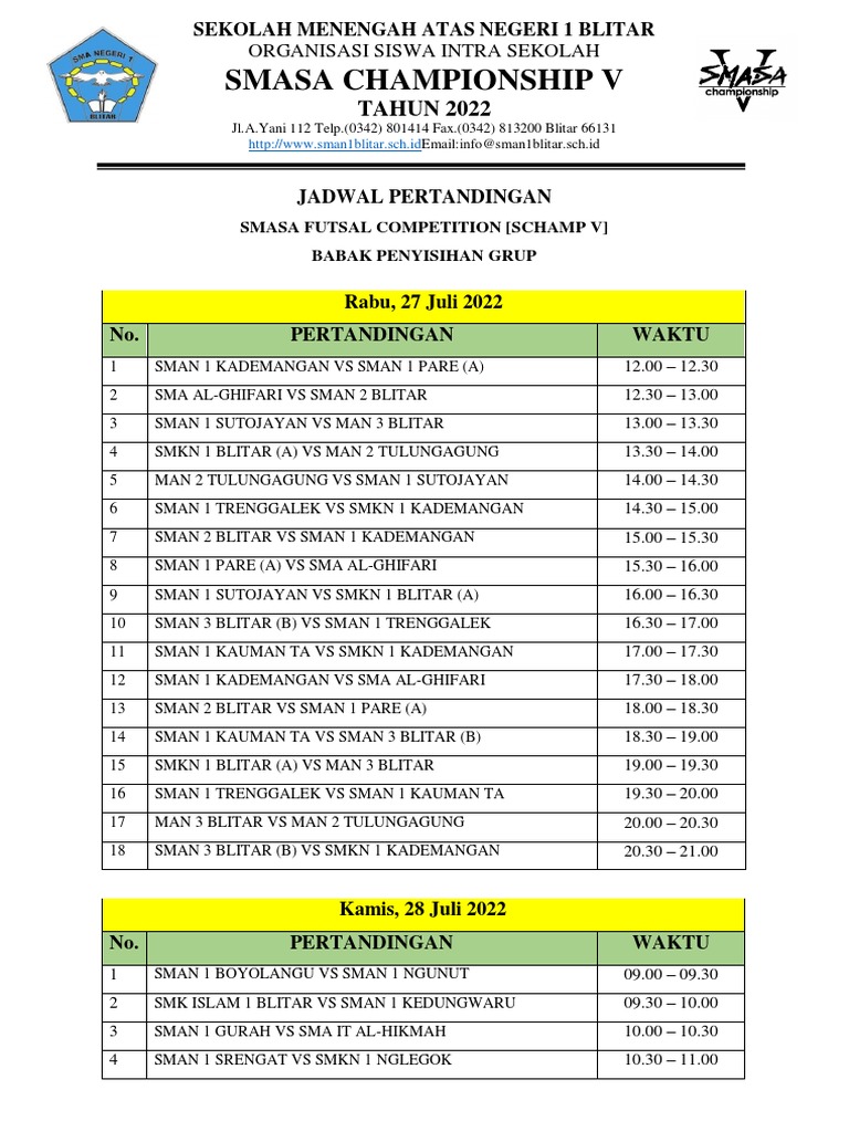 JADWAL PERTANDINGAN (Babak Penyisihan) | PDF
