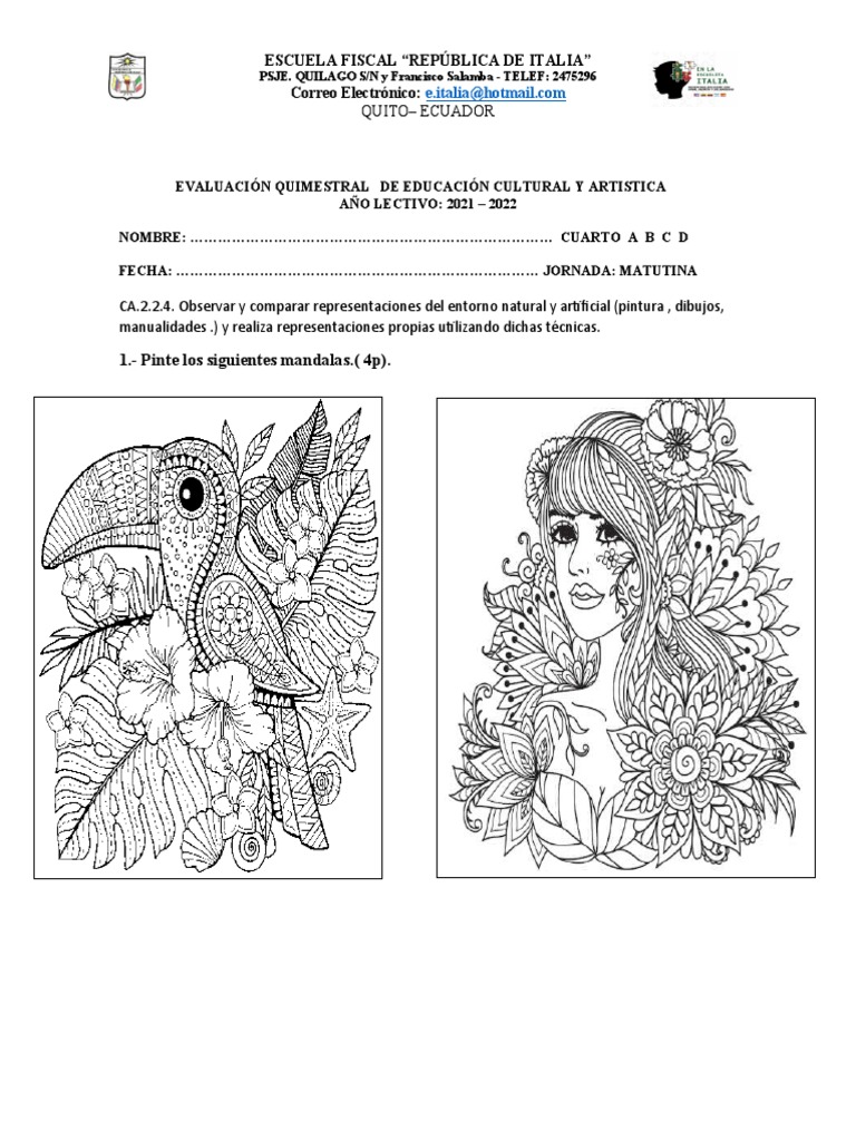 Evaluación Quimestral de Educación Cultural y Artistica Cuartos | PDF | Arte