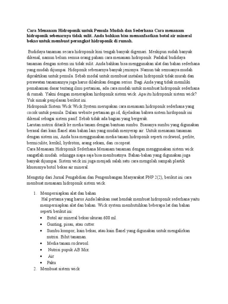 Panduan Mudah Menanam Hidroponik Wick | PDF | Sains & Matematika