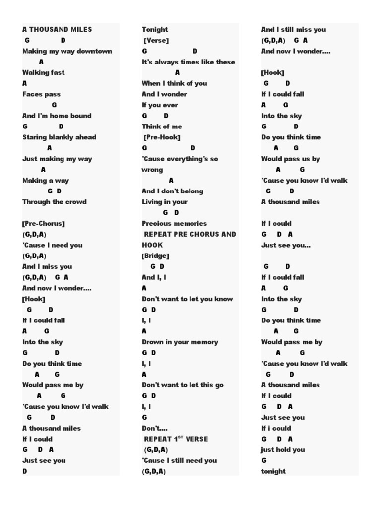 A THOUSAND MILES | PDF | Song Structure | Refrain