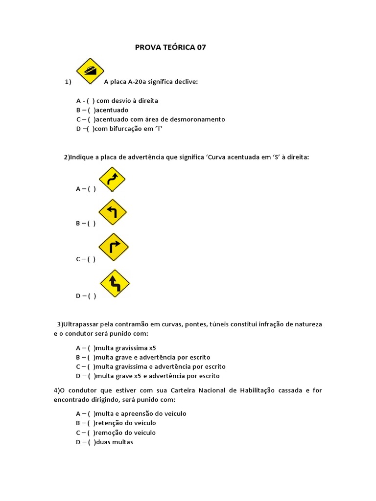 Prova Teórica 07 | PDF | Veículos | Transporte