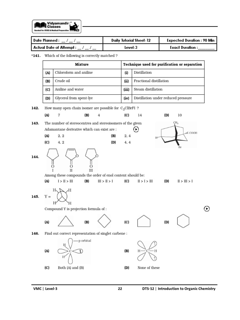 Date Planned: - / - / - Daily Tutorial Sheet-12 Expected Duration: 90 Min Actual Date of Attempt ...