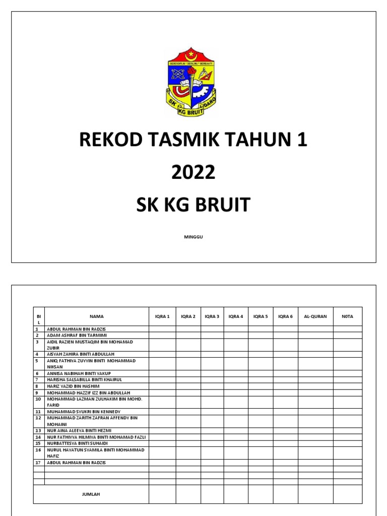 REKOD TASMIK TAHUN 1 | PDF
