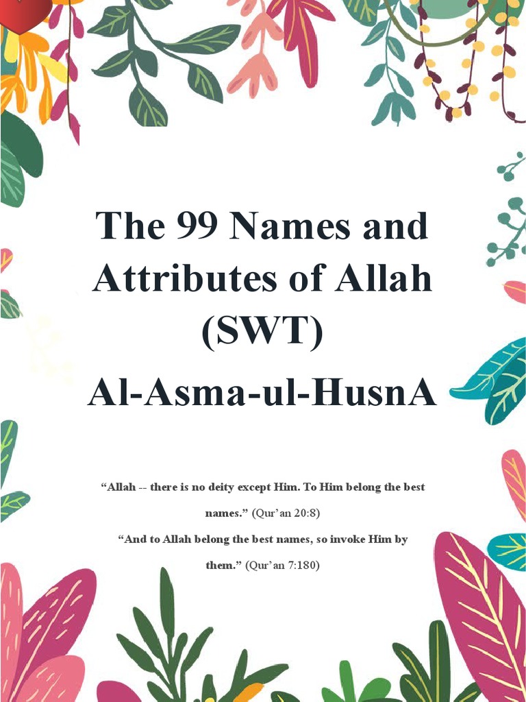 The 99 Names and Attributes of Allah (SWT) Al-Asma-Ul-Husna | PDF ...