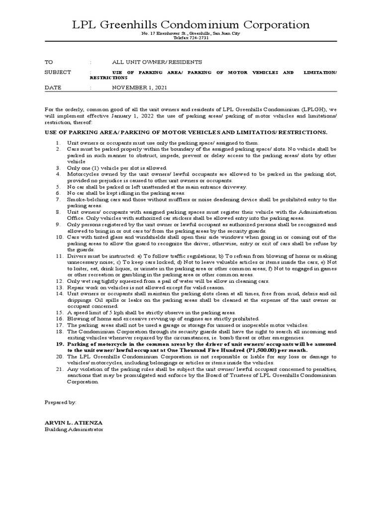 Use of Parking Area 2021 | PDF | Land Transport | Vehicles