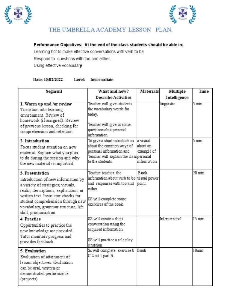 The Umbrella Academy Lesson Plan | PDF | Lesson Plan | Reading ...